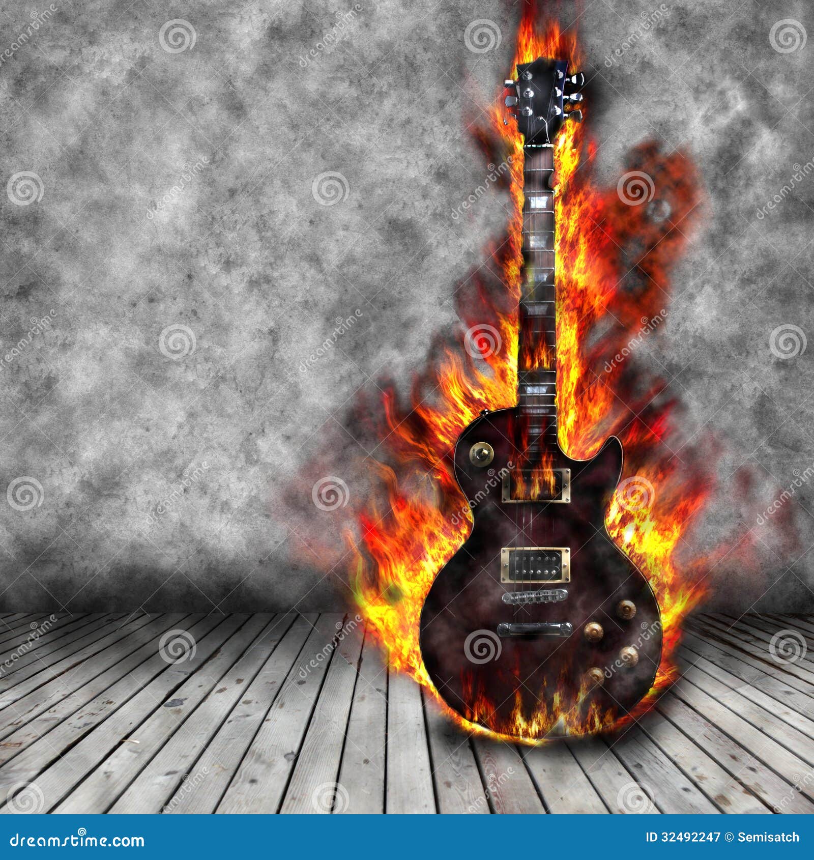 The burning guitar stock illustration. Illustration of grunge - 32492247
