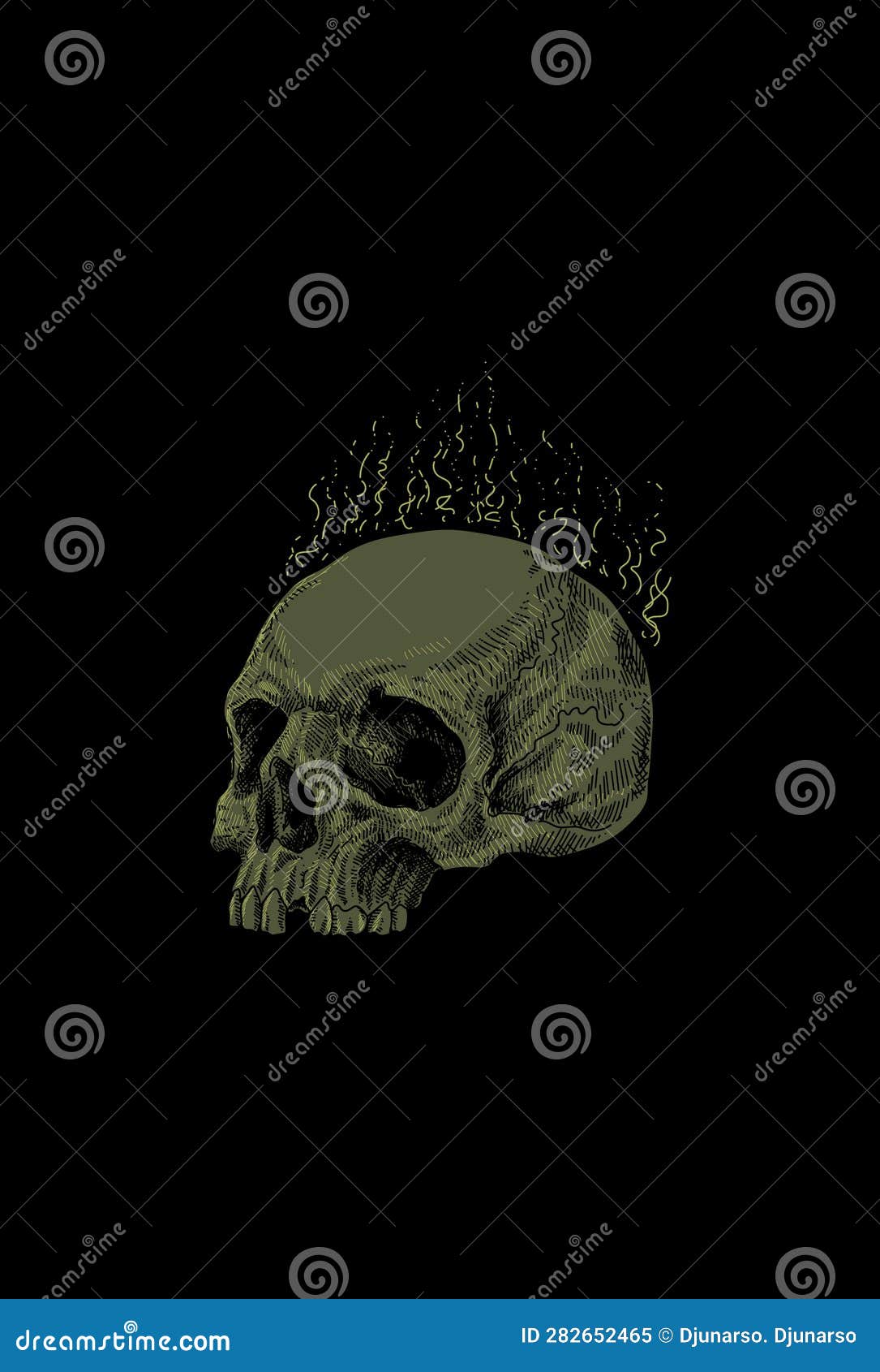 Burning Head Skull Artwork Illustration Stock Vector - Illustration of ...