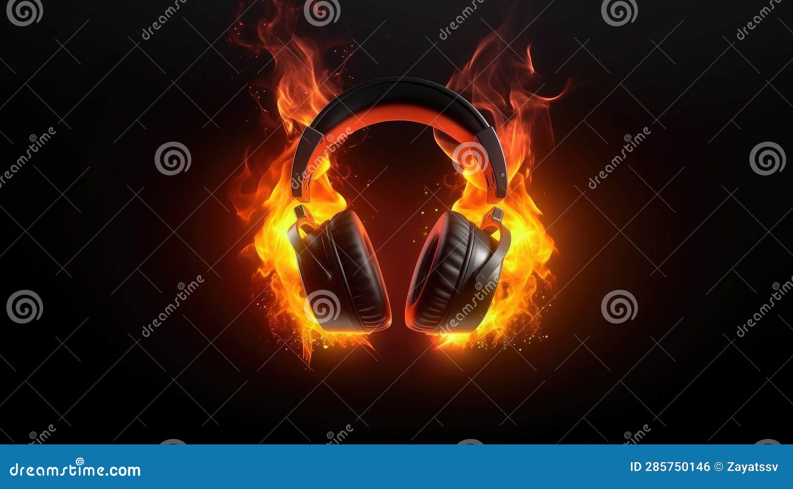 Burning Headphones on the Black Background Stock Illustration ...