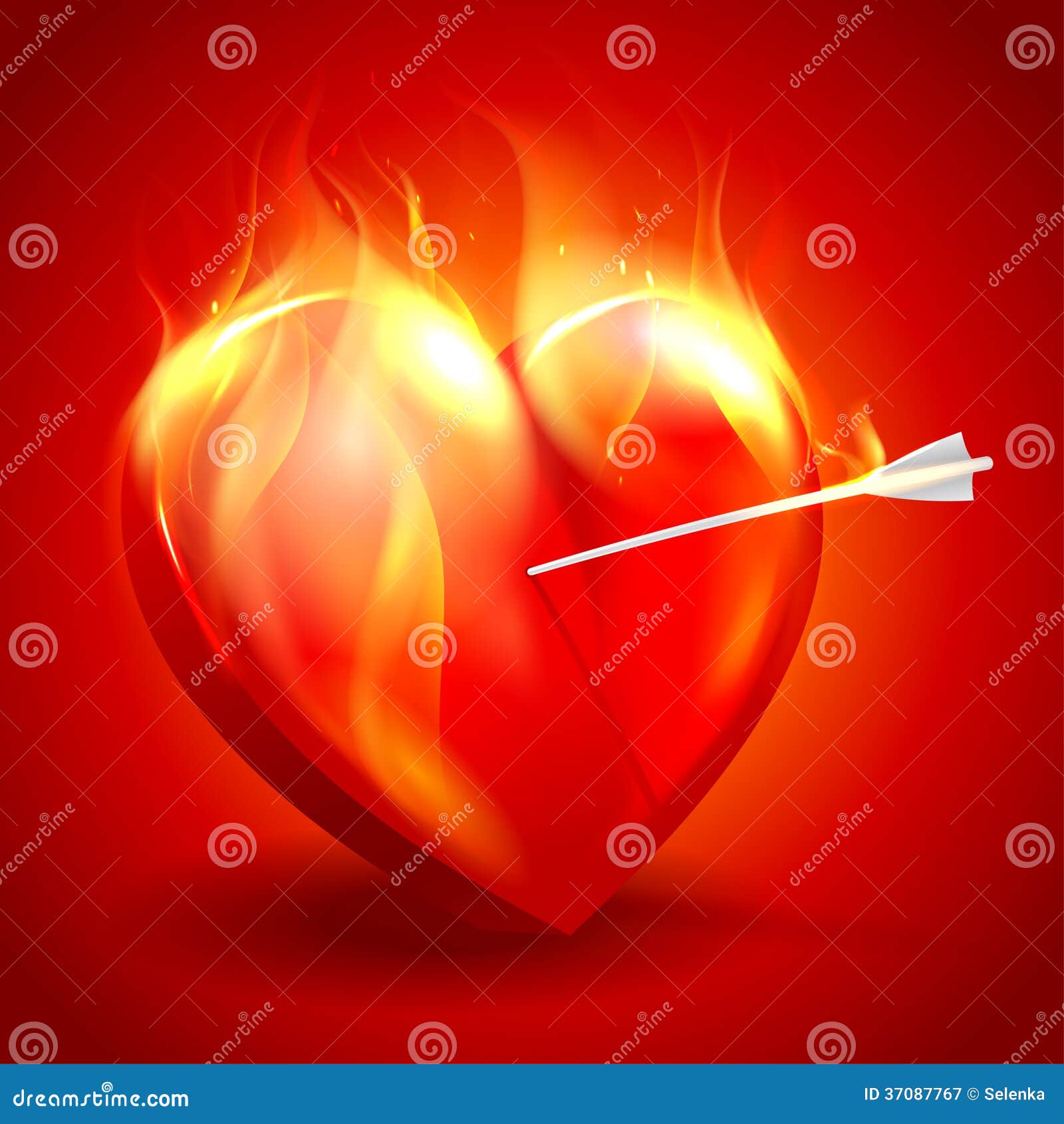 Burning Heart Flaming Heart On A White Background Concept Of The ...