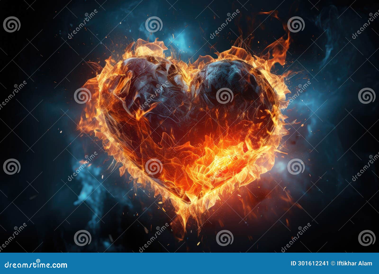 Burning Heart on a Dark Background. 3d Rendering, 3d Illustration ...
