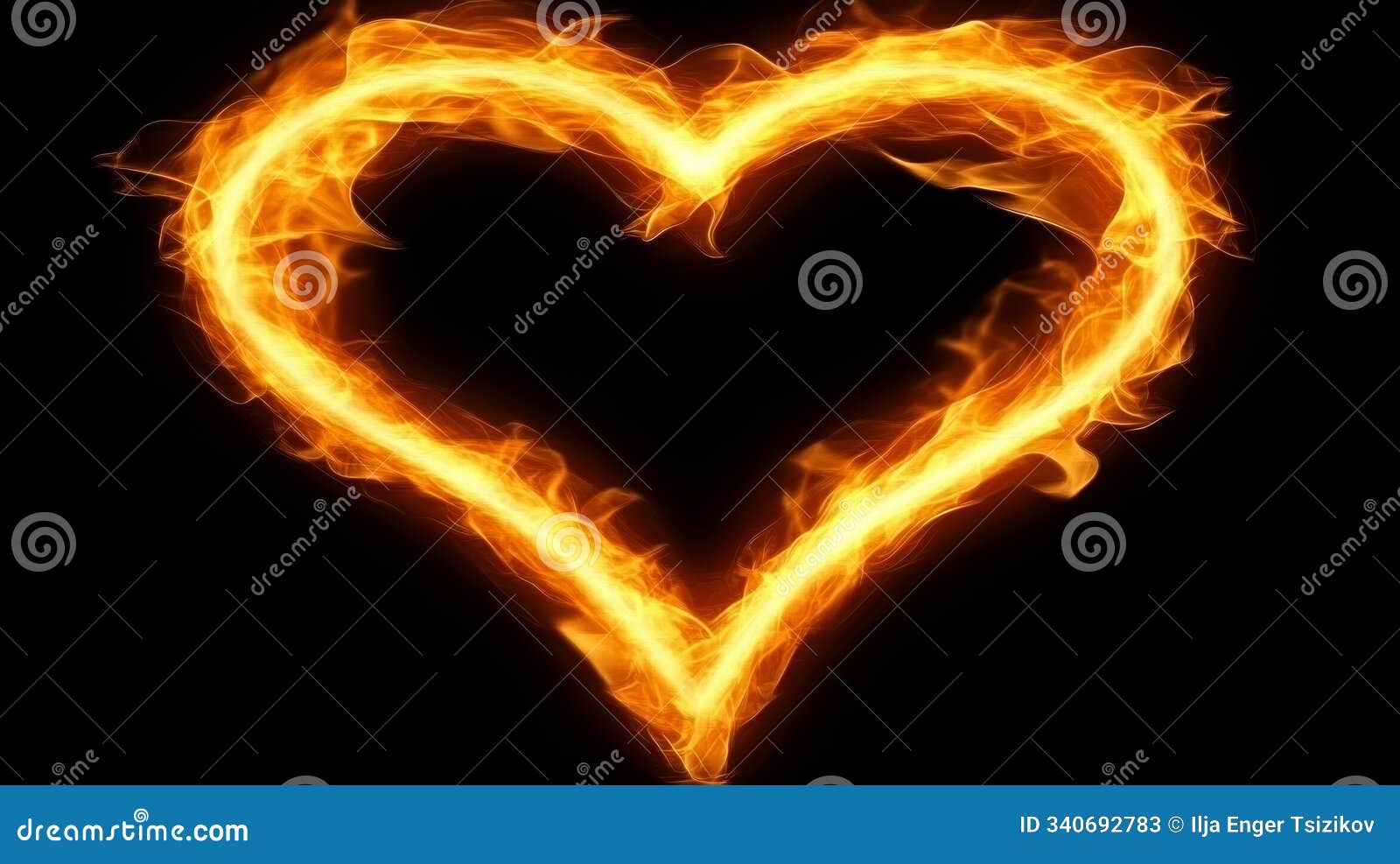 Burning Heart of Fire. Isolated on Black Background, Flame Heart Shape ...