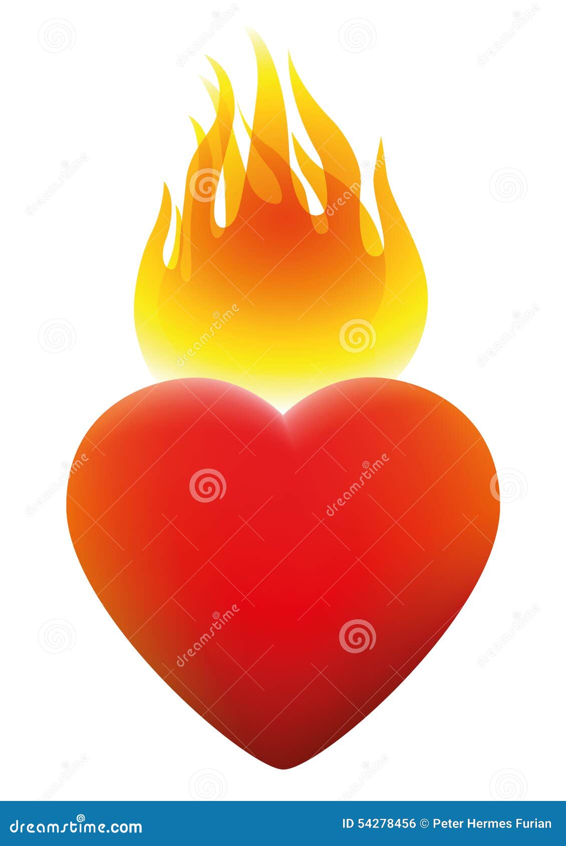 Burning Heart on Fire stock vector. Illustration of suffering - 54278456