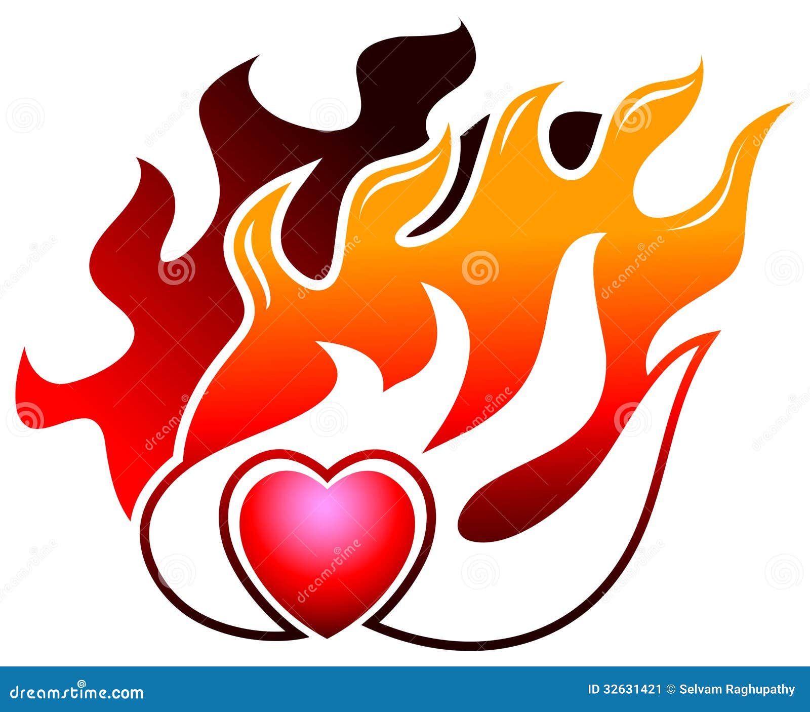 Burning heart stock vector. Illustration of power, ignite - 32631421