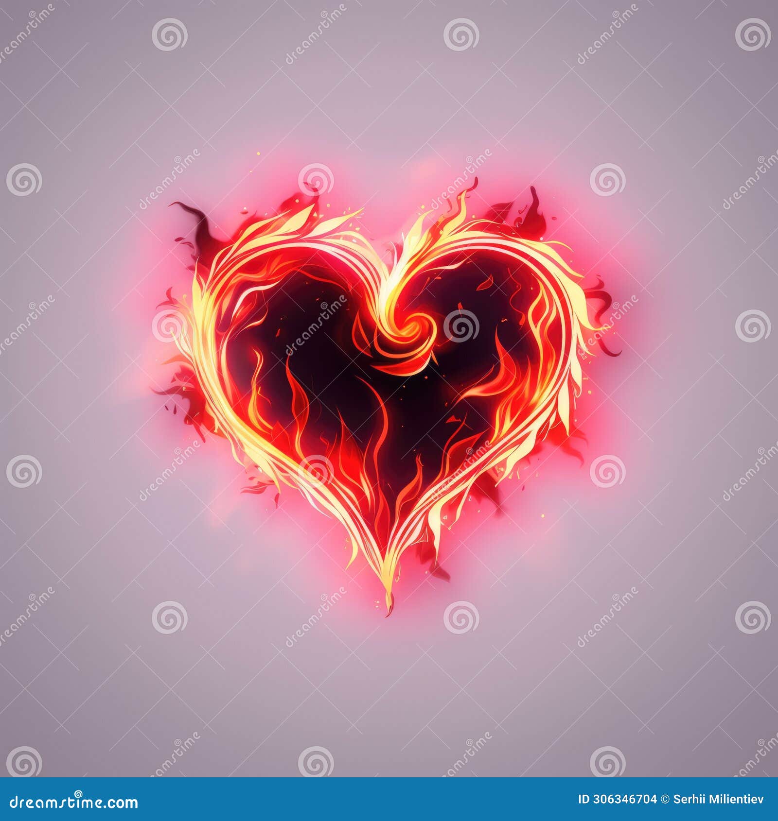 Flame Love Fire Heart Shape On Black Background, AI Generated Stock Photography | CartoonDealer ...