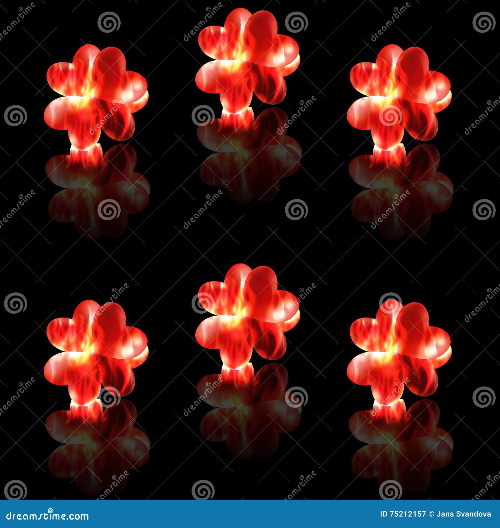 Burning Hearts Melted Together, Flames Reflection, Seamless Background ...