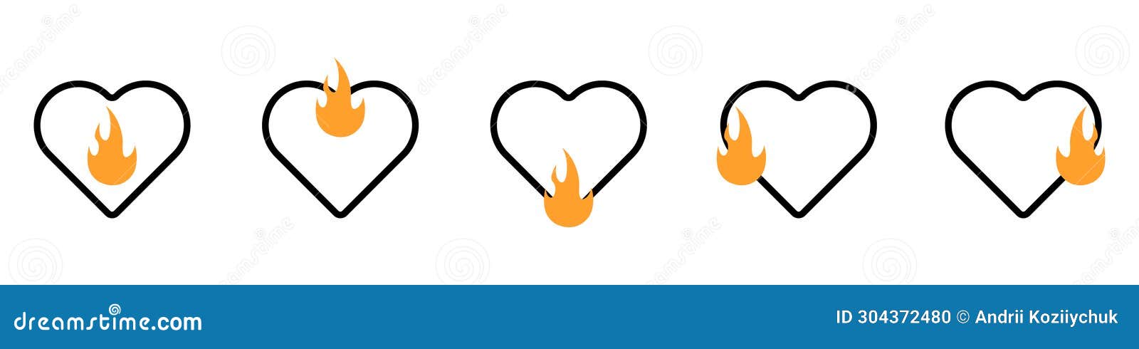 Burning Hearts Vector Set. Heart with Fire Vector. Emoji Burning Heart ...