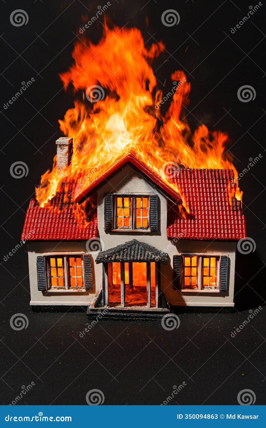 Burning House Model in Fiery Flames Dramatic Fire High Quality Image ...