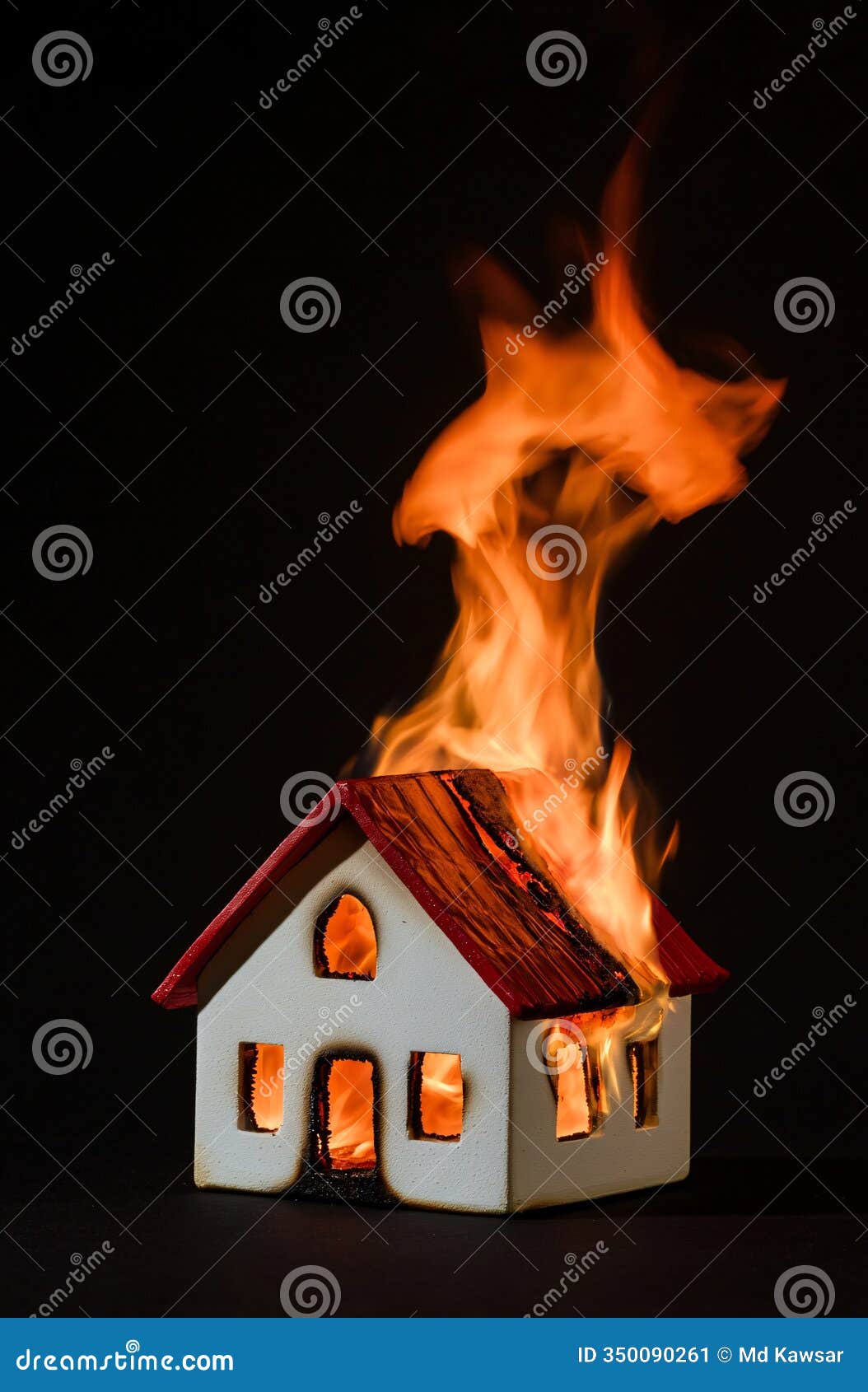 Burning House Model in Flames, Fire Disaster Concept High Quality Image ...