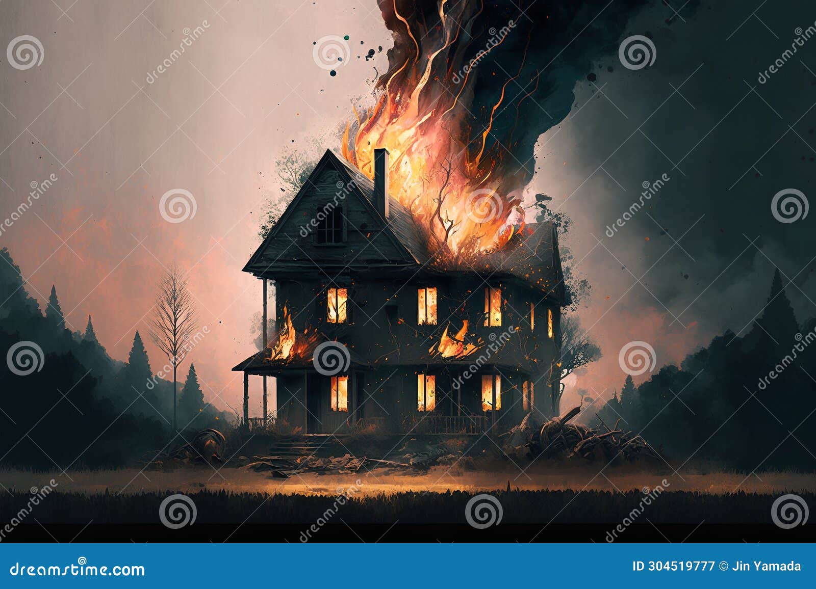 Burning House in the Woods. Illustration of a Burning House Stock ...