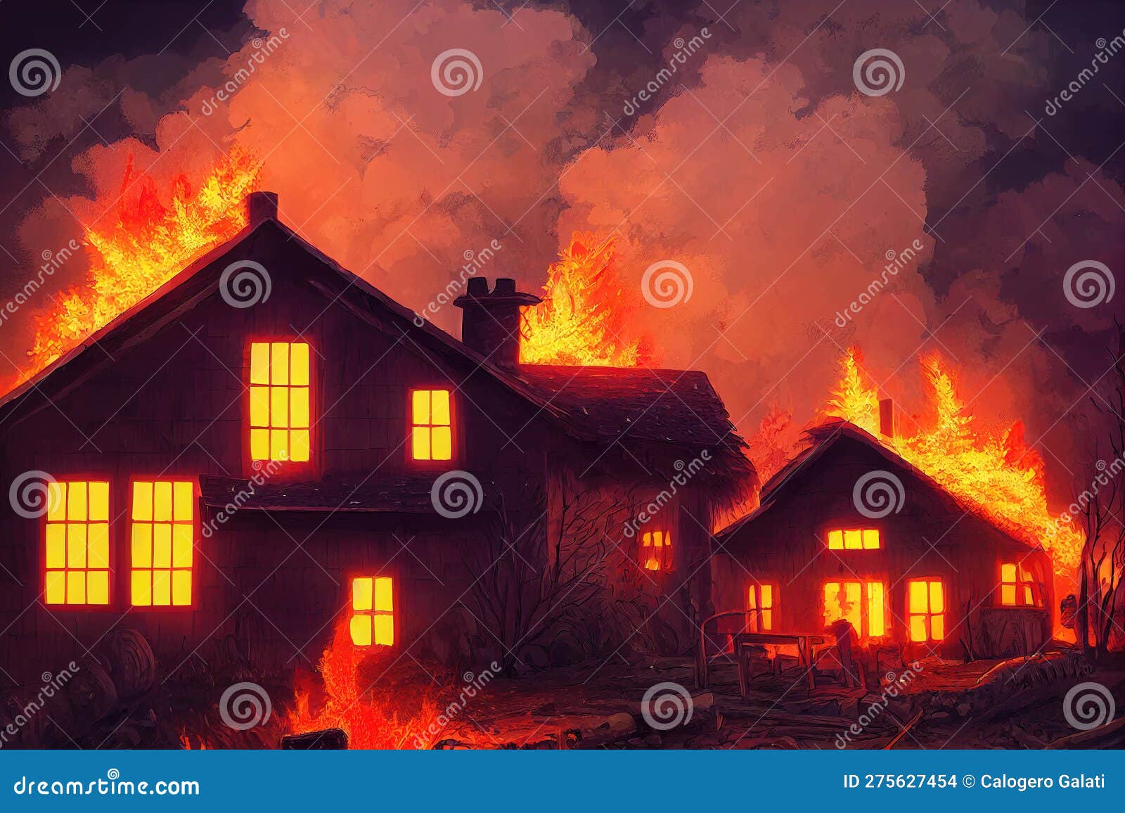 Burning Houses, a Disaster Fire Illustration, Ai Generated Image Stock ...