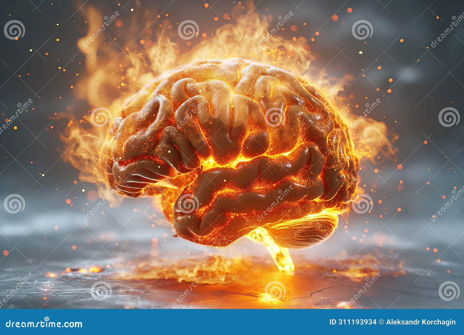 Burning Human Brain on Fire with Flames Stock Photo - Image of health ...