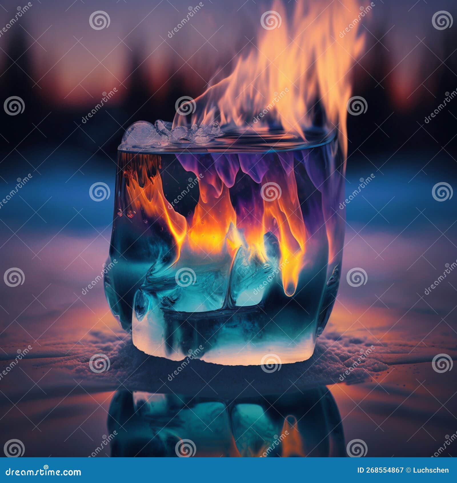 Burning Ice Cube on Black Background Stock Illustration - Illustration ...