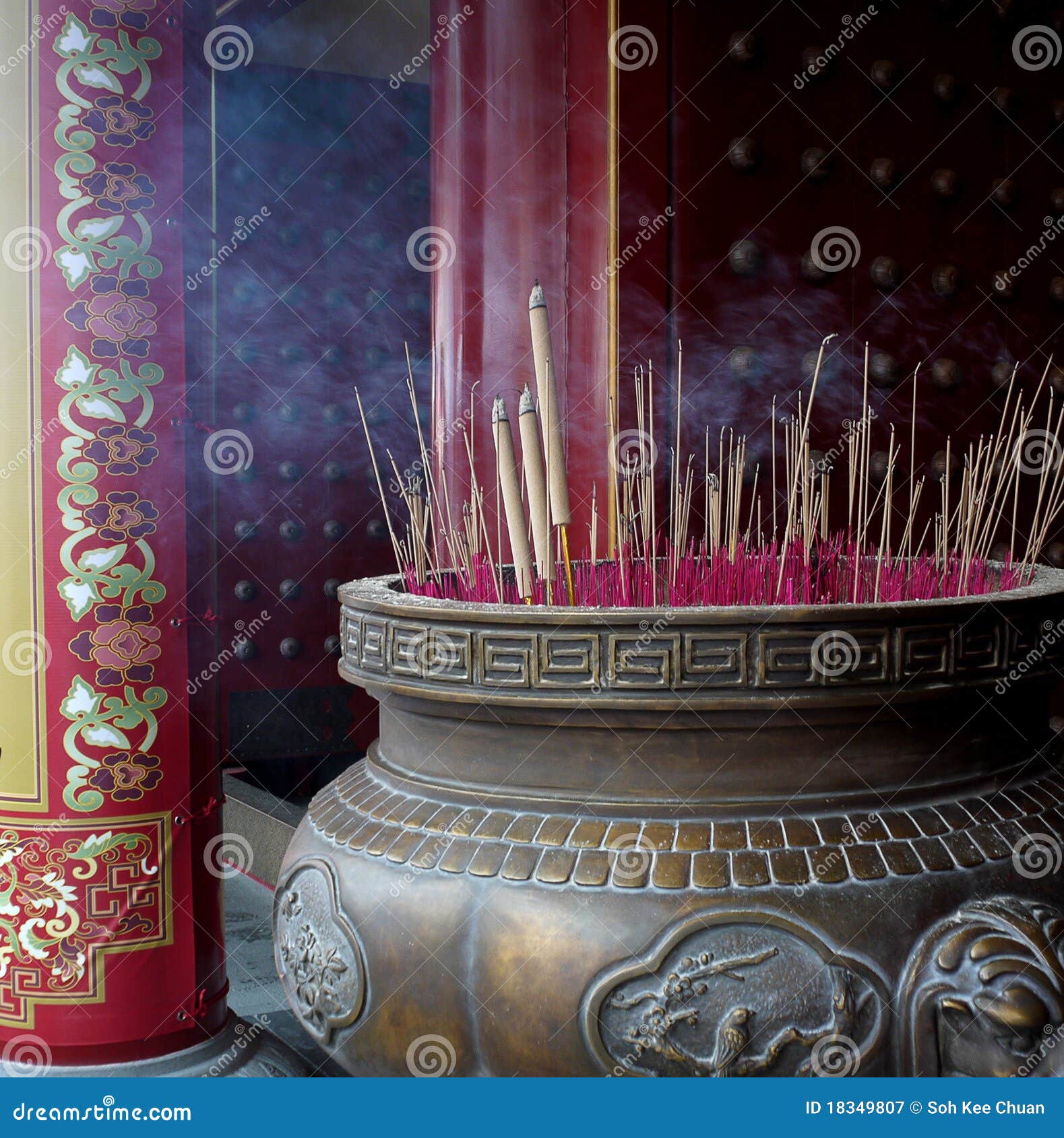 Burning Incense in Big Brass Cauldron Stock Image - Image of white ...