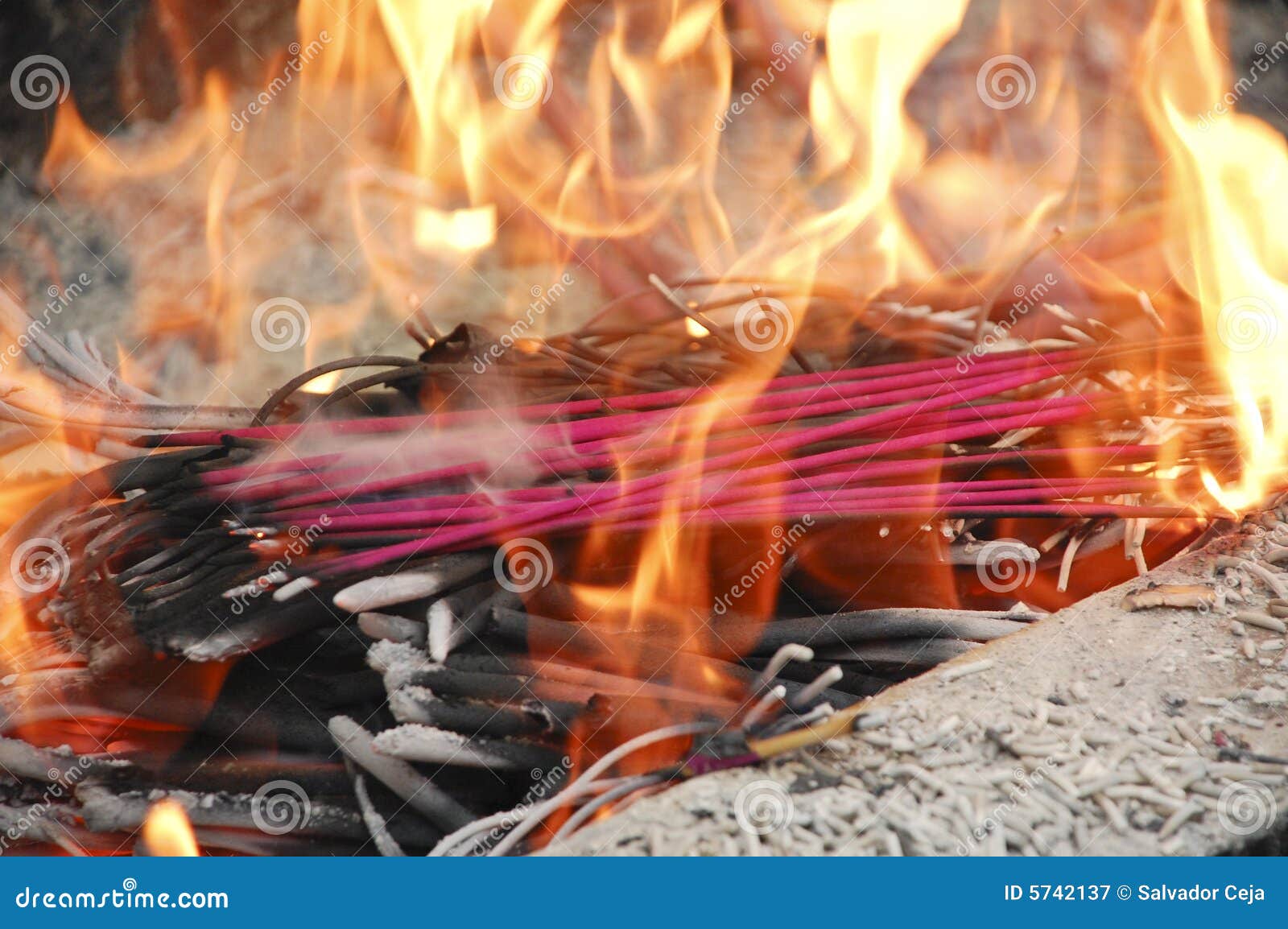 Burning incense and flames stock image. Image of asia - 5742137