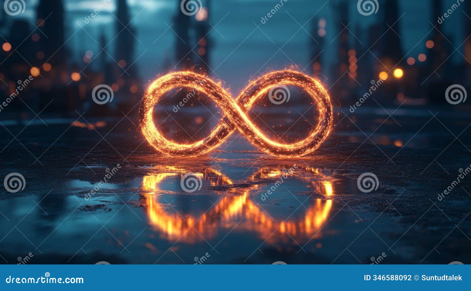 Burning Infinity Symbol with Reflections in Water Stock Illustration ...