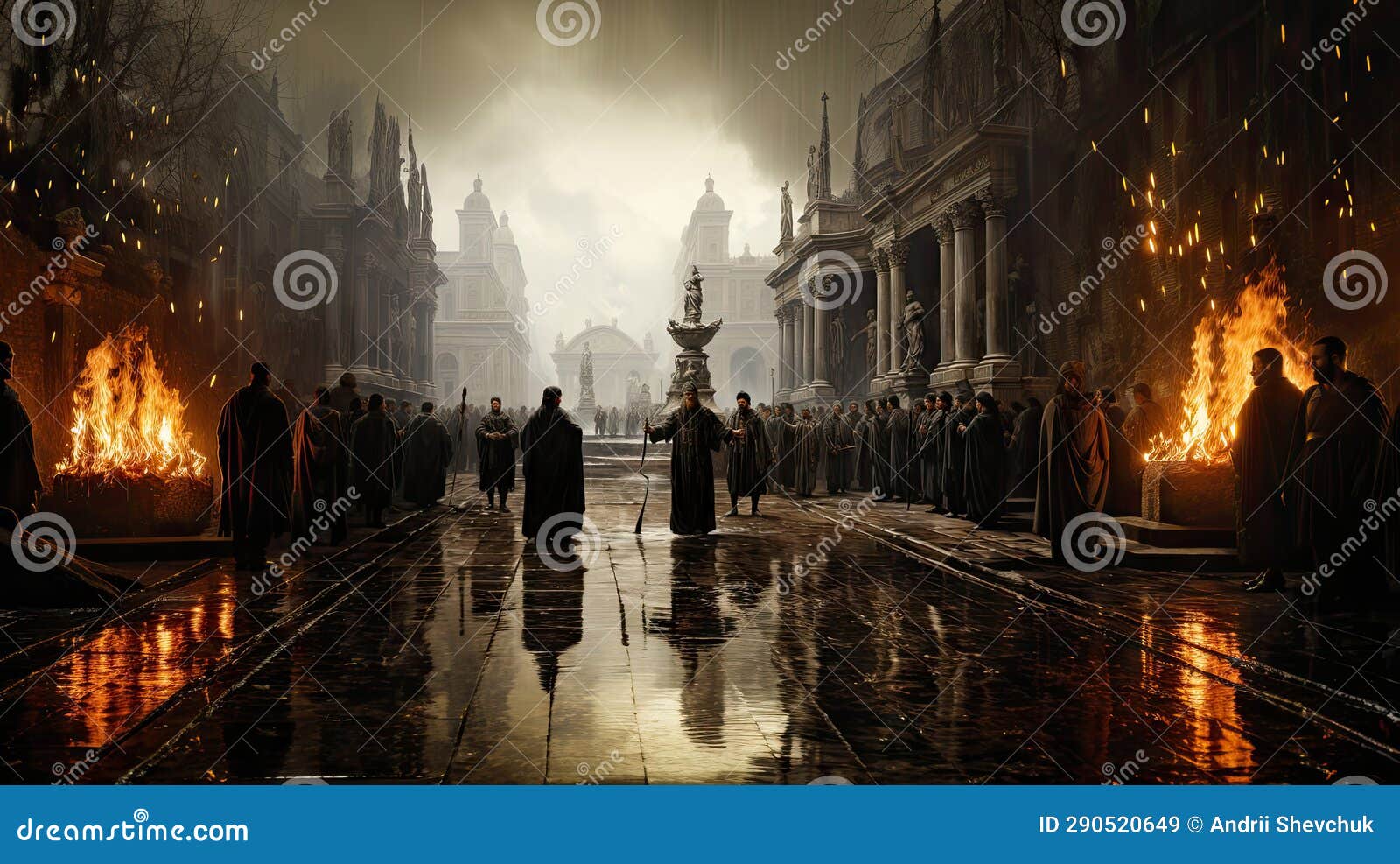 Burning and Inquisition in Medieval Times Scene Stock Illustration ...