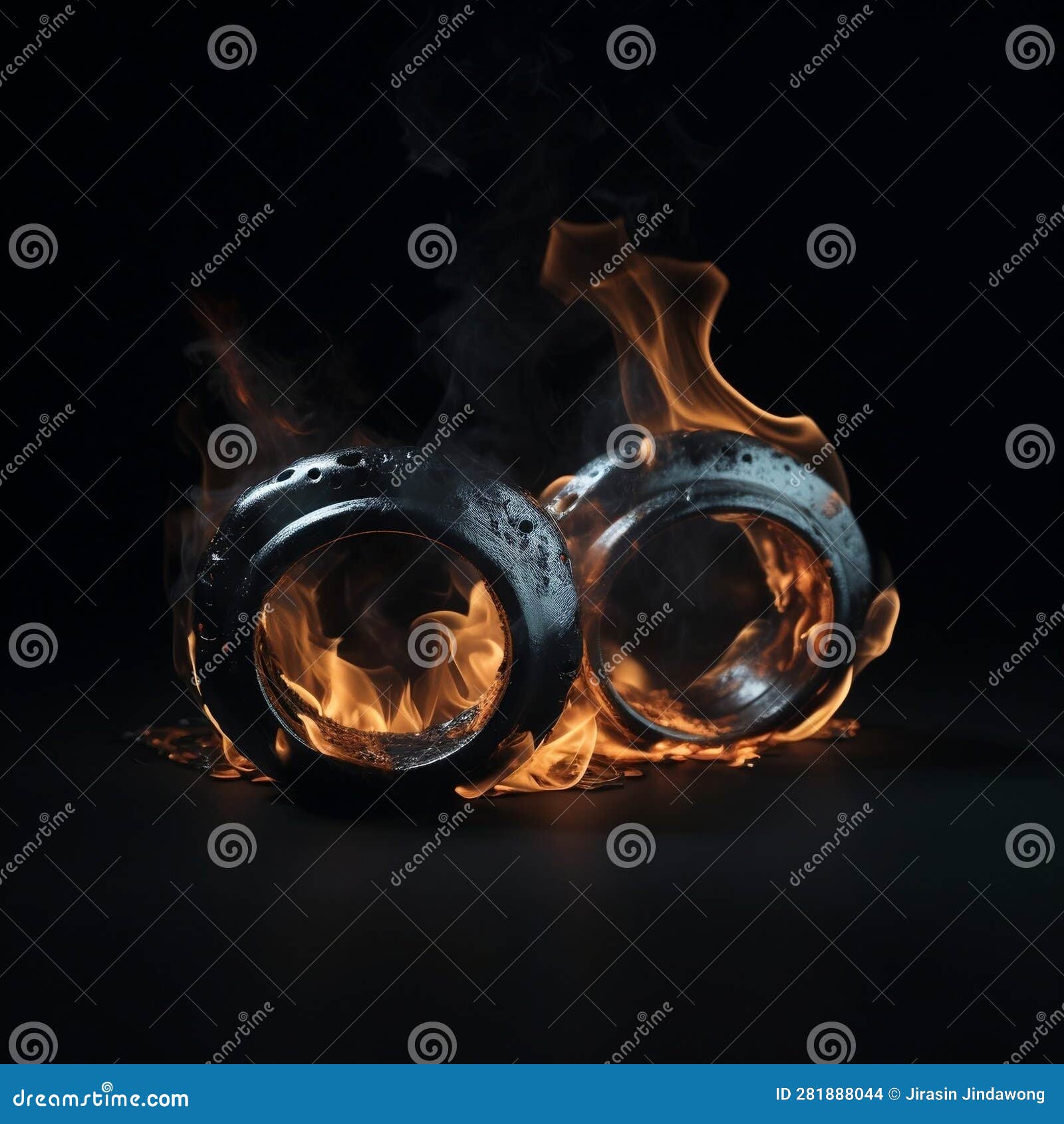 Burning Interlocking Rings, Illustration, Generative AI Stock ...
