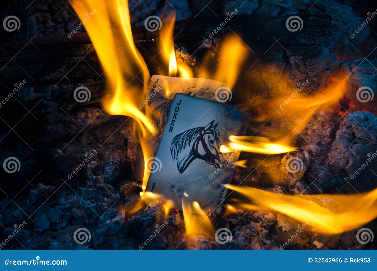 Burning Jokers stock photo. Image of scorched, fire, playing - 32542966