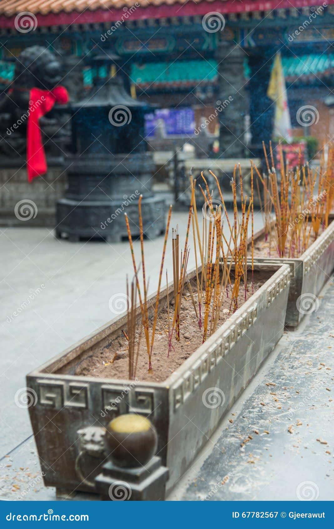 Burning Joss Stick Put in Chinese Pot of Temple Stock Image - Image of ...