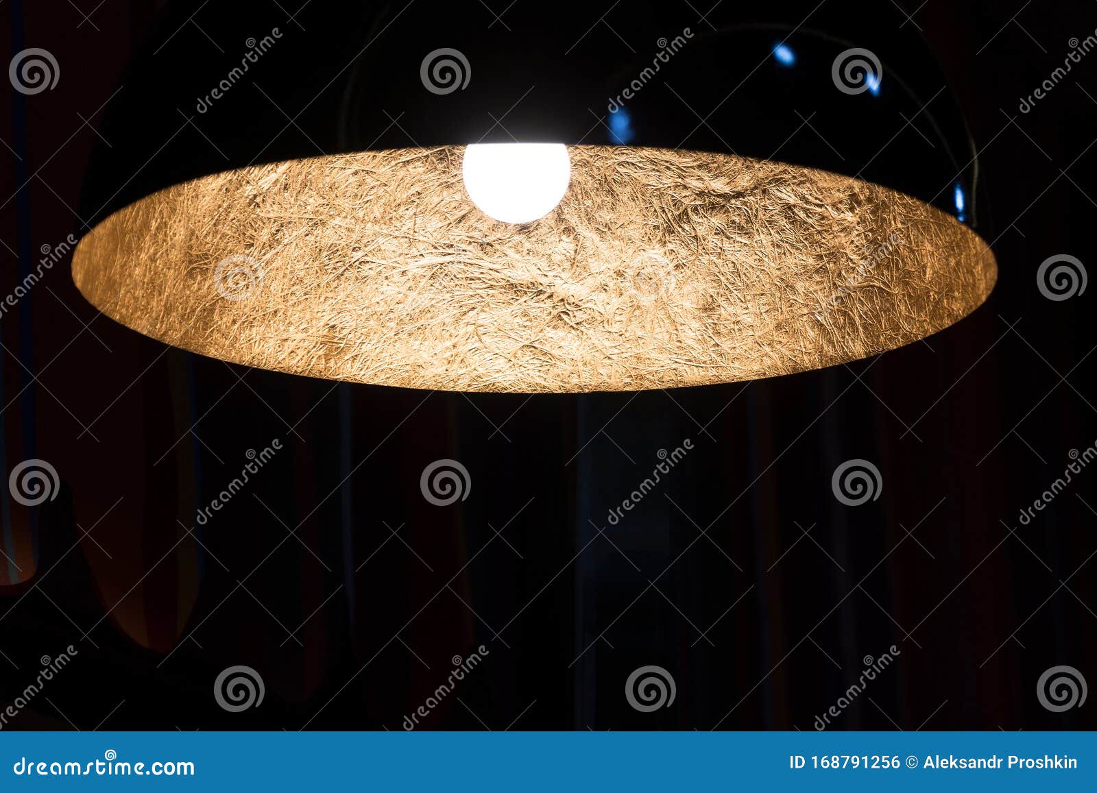 Burning Lamp Under a Shade in a Dark Black Room Stock Photo - Image of ...