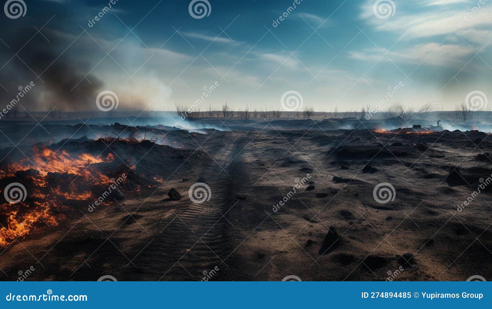 Burning Landscape, Smoke Filled Sky, Firefighter Motion Generated by AI ...