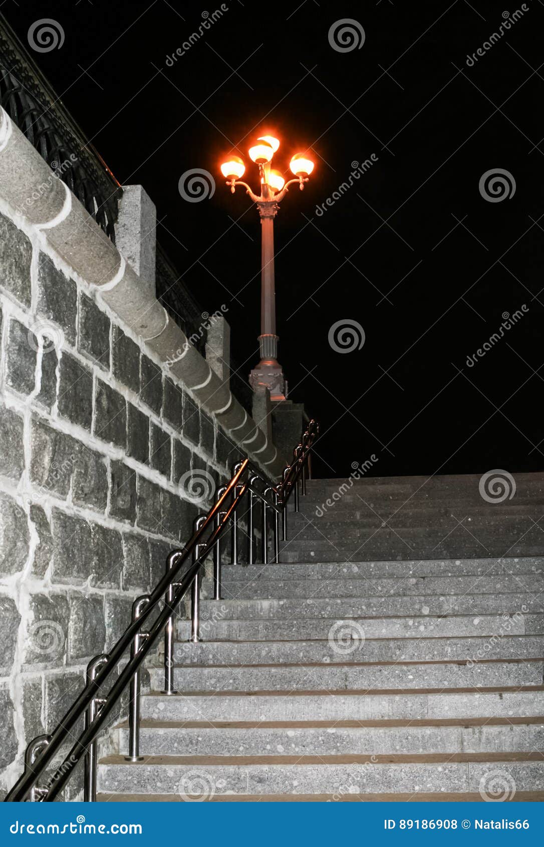 Burning Lantern and Ladder, Disappearing into Darkness. Stock Photo ...