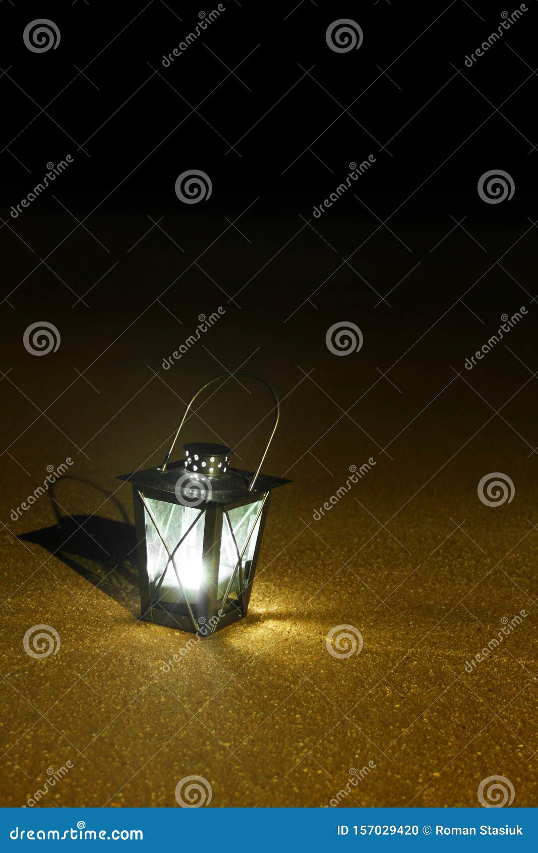 Burning Lantern on the Seashore. Lamp in the Dark Stock Photo - Image ...