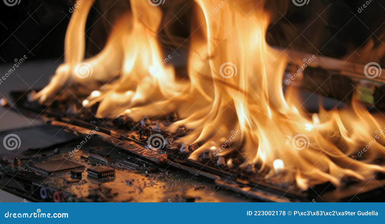 Burning Laptop Computer Electronics Closeup Stock Photo - Image of loss ...
