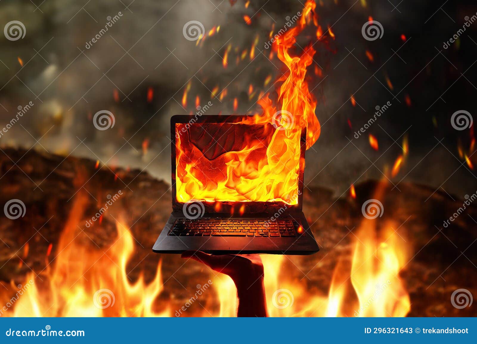 Burning Laptop Computer stock illustration. Illustration of hacker ...
