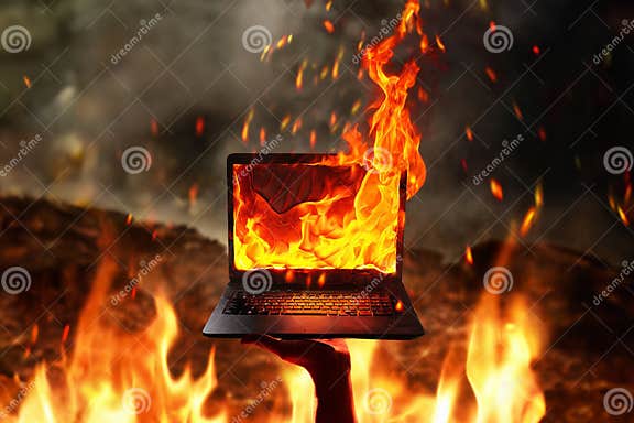 Burning Laptop Computer stock illustration. Illustration of hacker ...