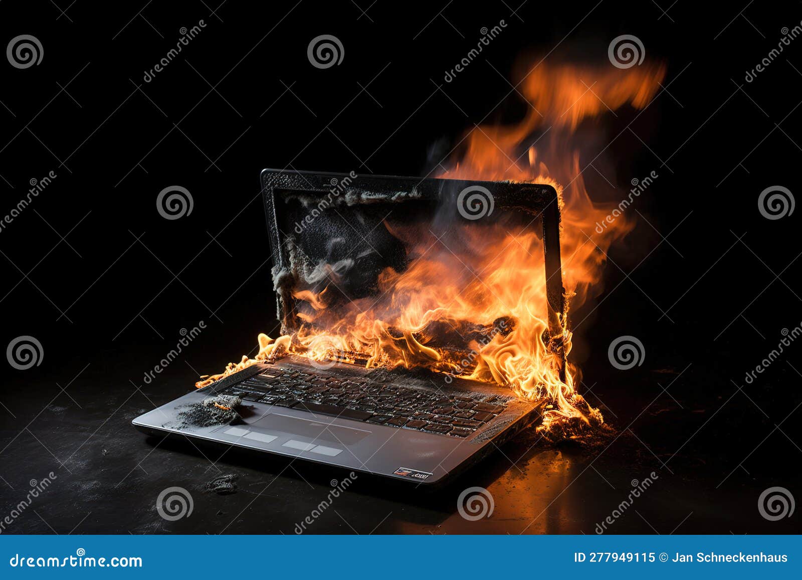 A Burning Laptop in a Dark Environment. Stock Illustration ...
