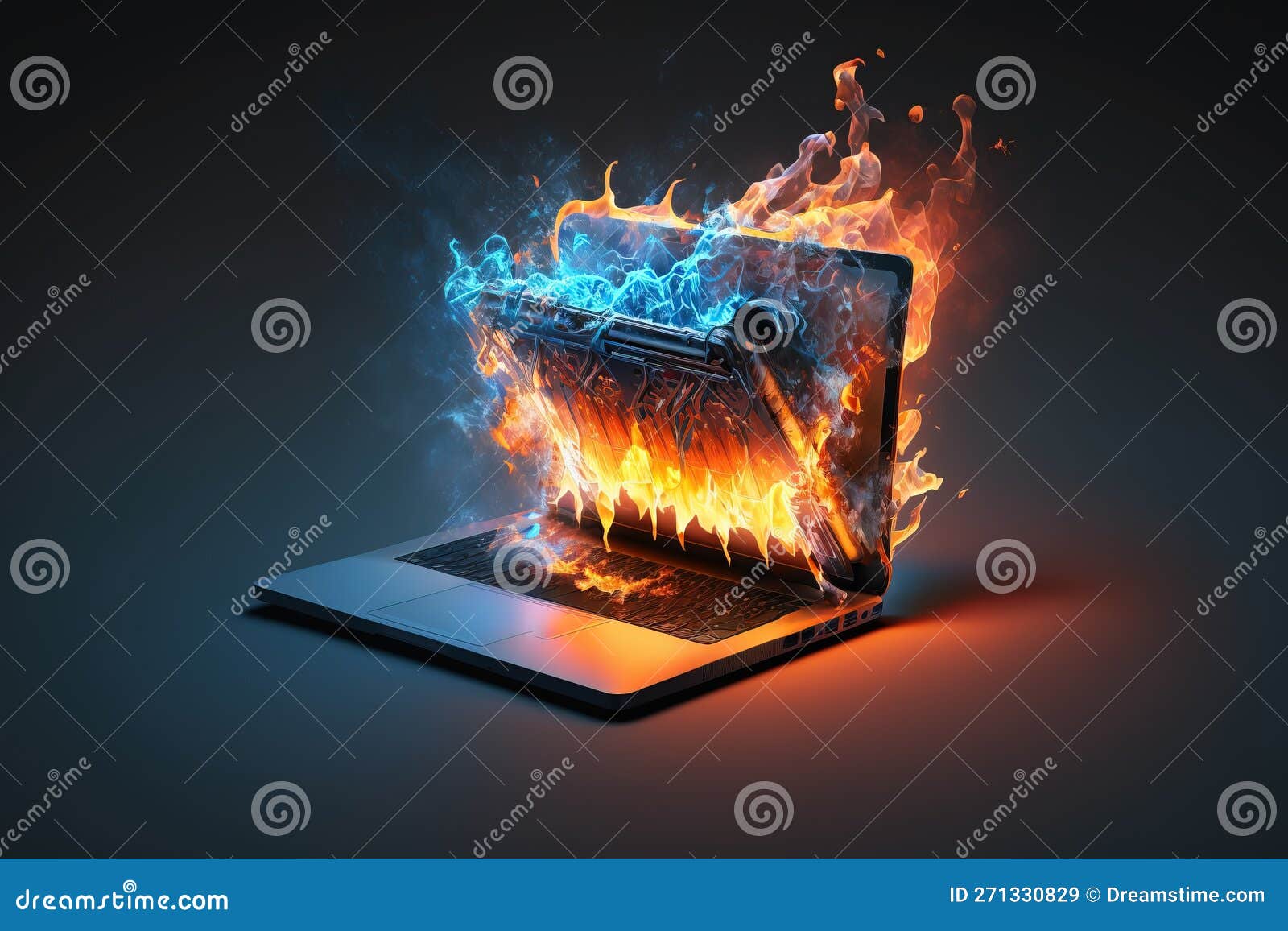 Burning Laptop with Flames. Generative AI Stock Illustration ...