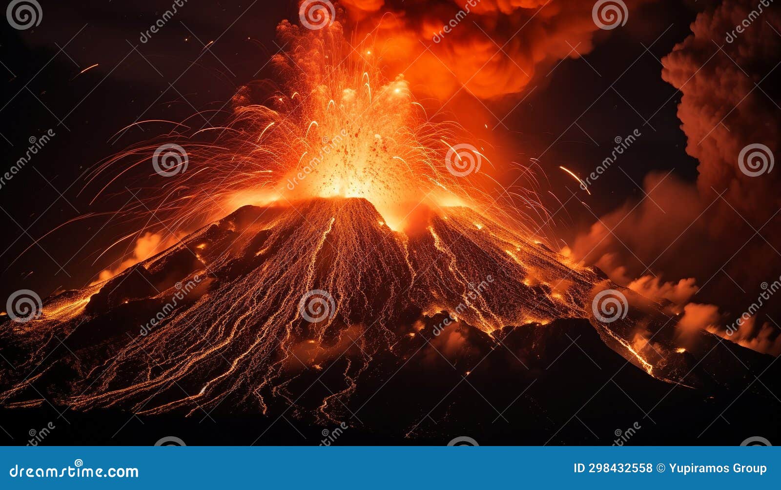 Burning Lava Flows, Igniting the Night Sky in Destructive Inferno ...