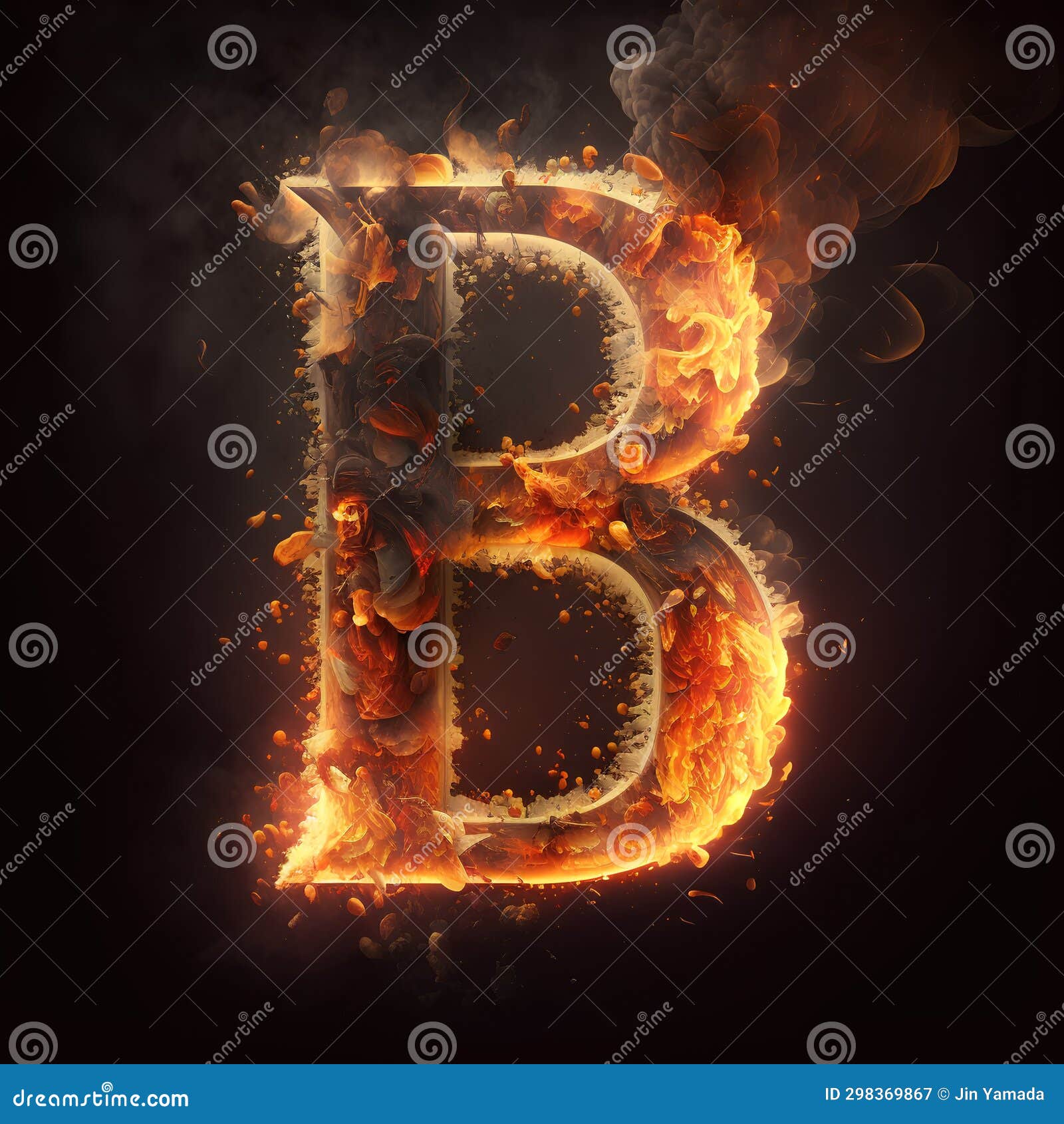 Burning Letter B in the Style of Fire and Smoke Isolated on Black ...