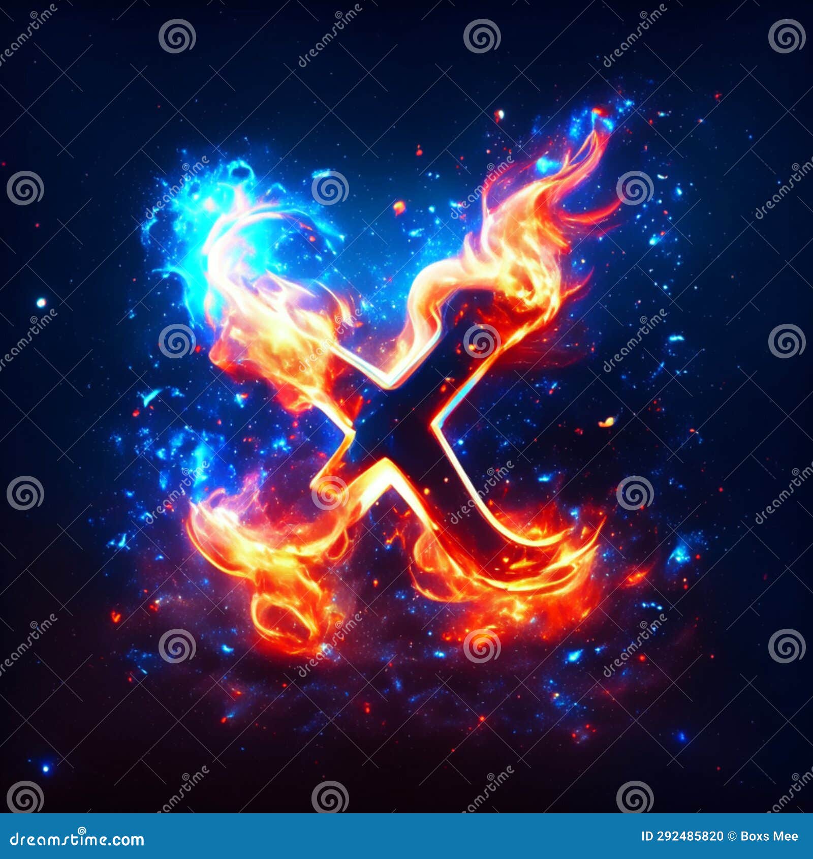 Burning Letter X on a Dark Blue Background. Vector Illustration Stock ...