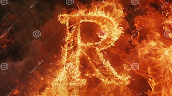 A Burning Letter R on a Black Background Stock Image - Image of smoke ...