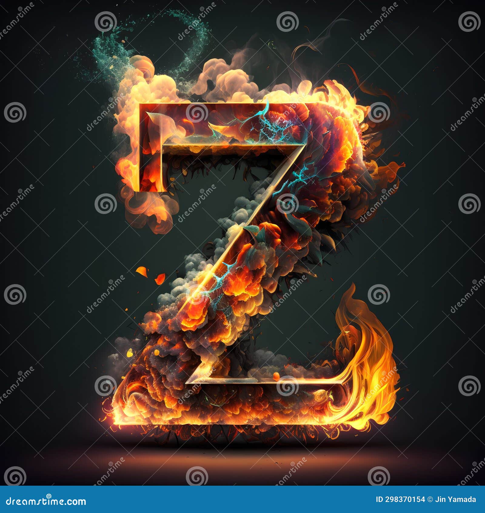 Burning Letter Z in the Style of Fire and Smoke Isolated on Black ...