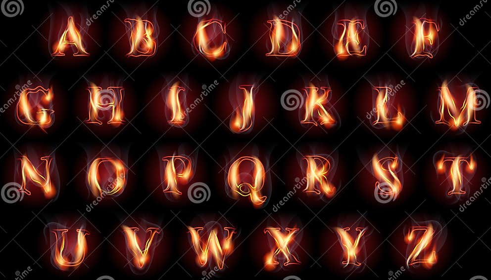Burning letters set stock vector. Illustration of symbol - 23055405