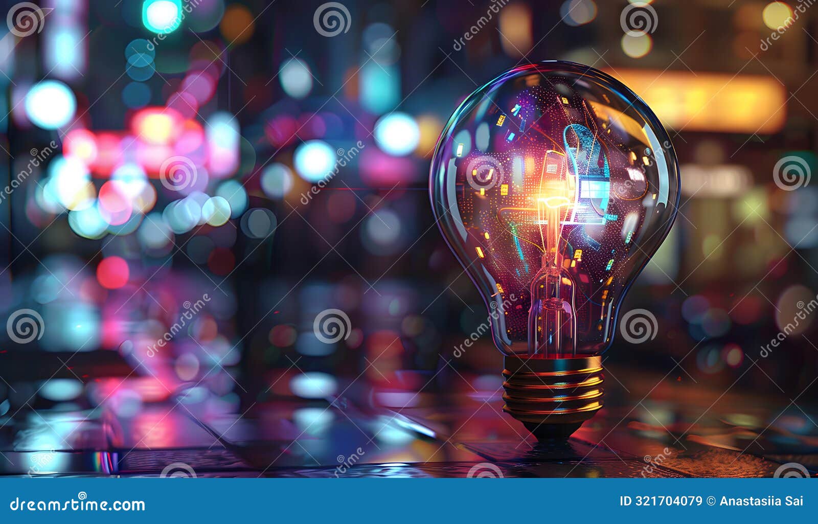 A Burning Light Bulb on an Electronic Background Stock Image - Image of ...