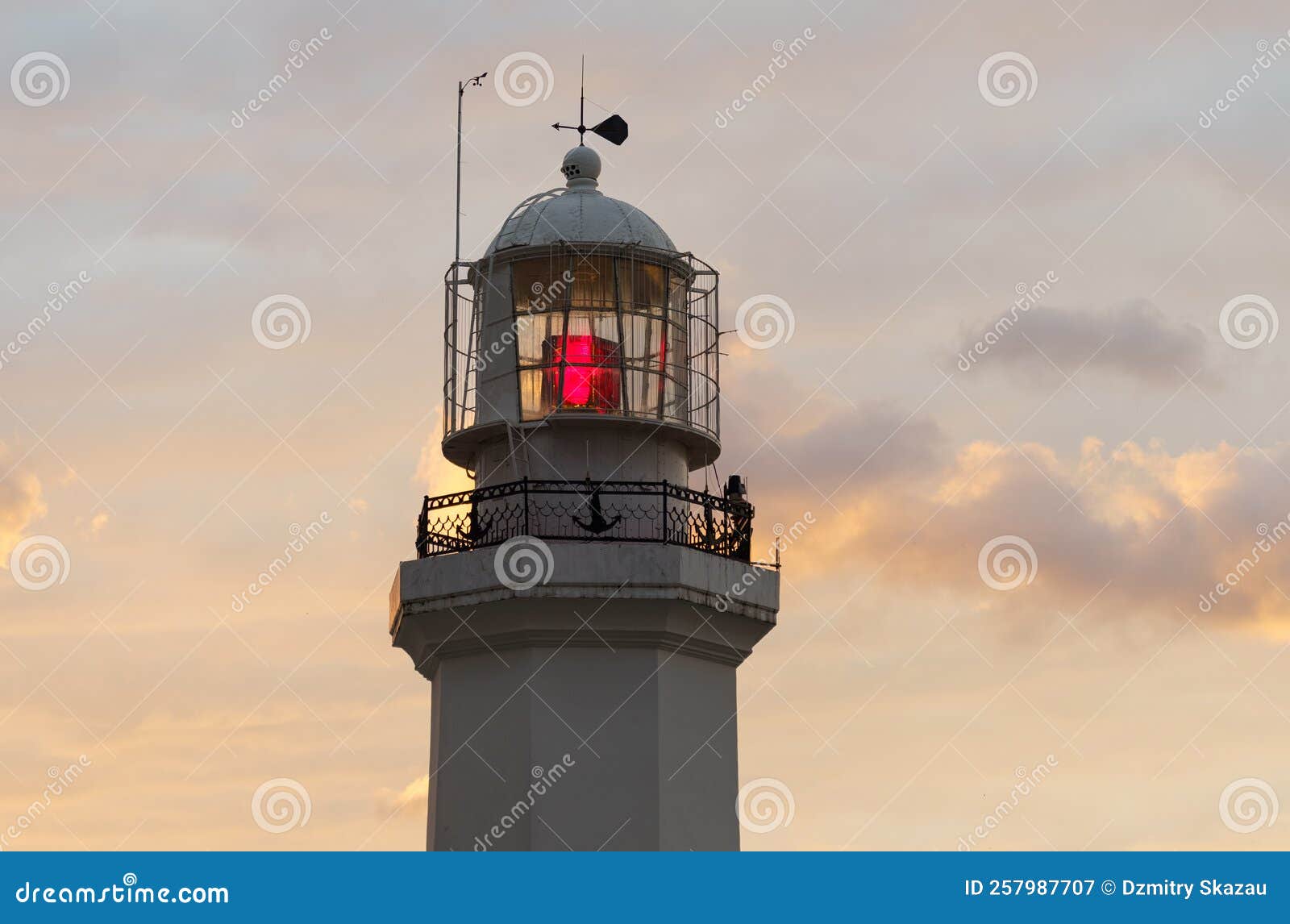 Burning Lighthouse Against the Background of the Twilight Sky. Stock ...