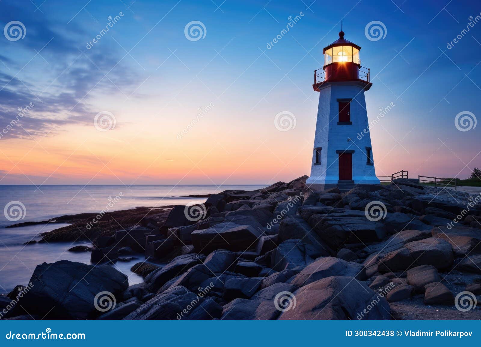 Burning Lighthouse with Setting Sun Stock Photo - Image of coastline ...