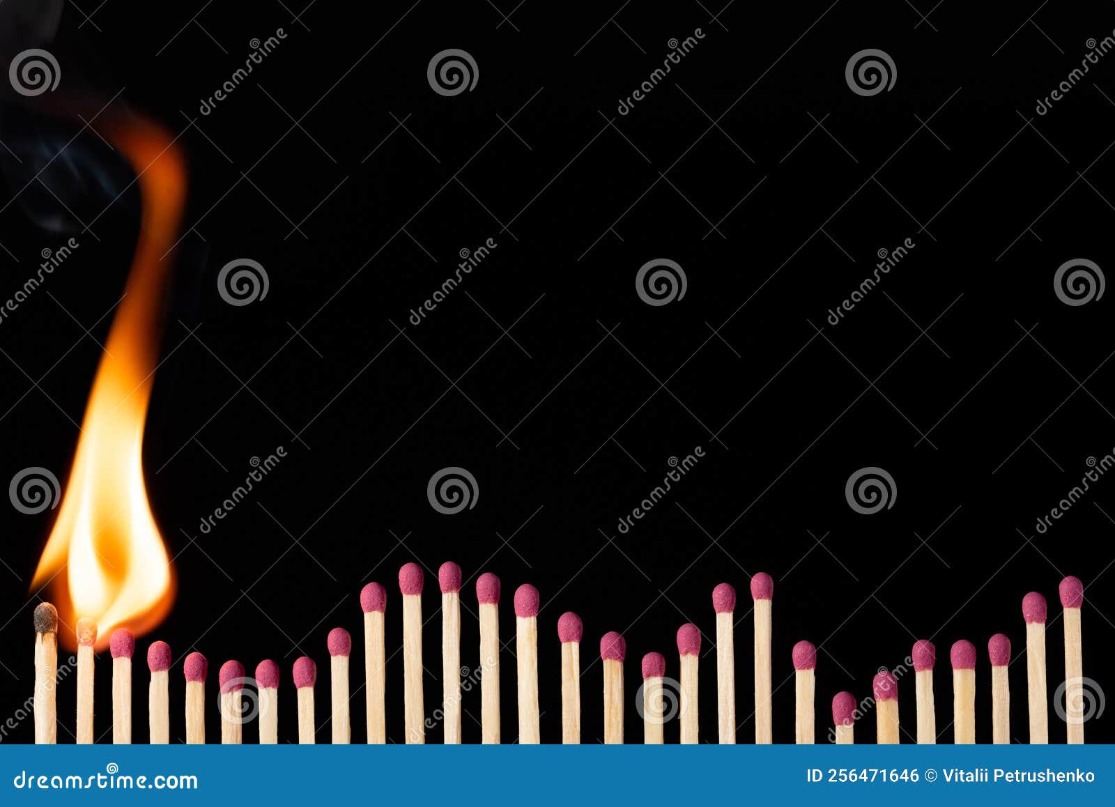 Burning line of matches stock photo. Image of symbol - 256471646
