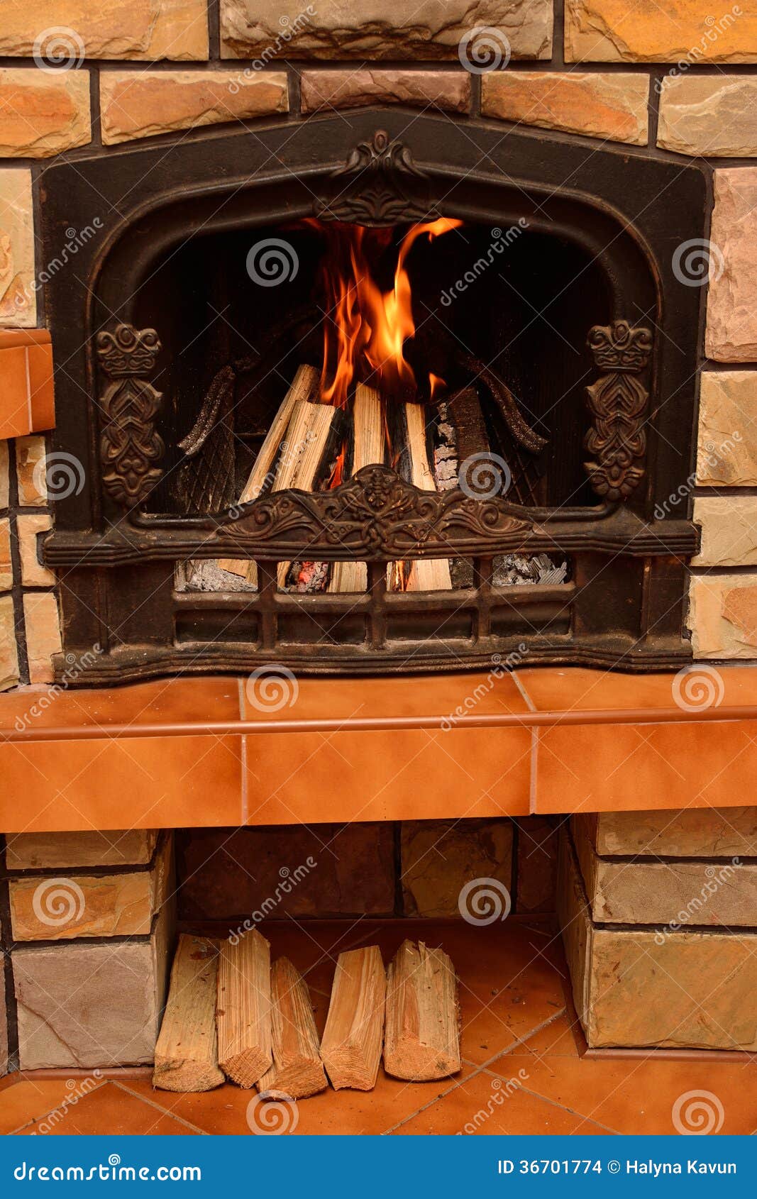 Burning Logs in fireplace stock photo. Image of cozy - 36701774