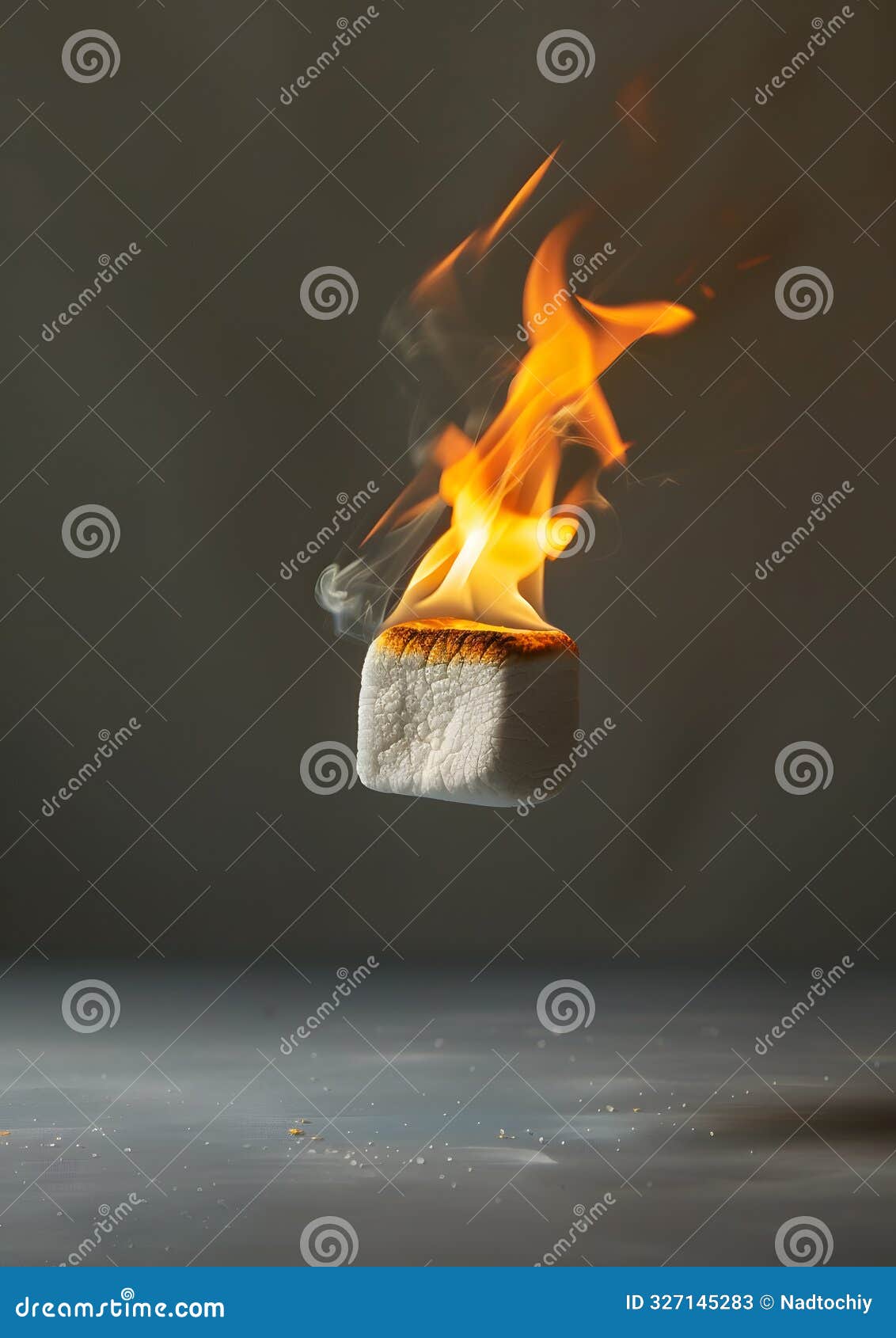 Marshmallow on Fire in Mid-Air with Flames and Smoke Stock Illustration ...