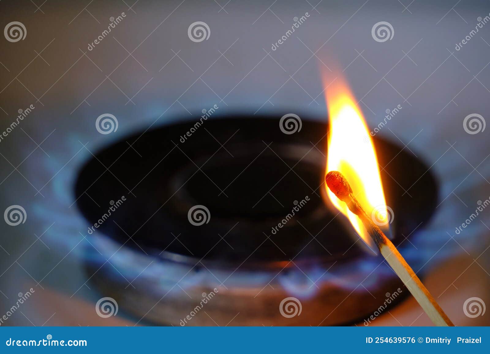 Burning Match Against Background Blue Flame Burning Burner Stock Photo ...