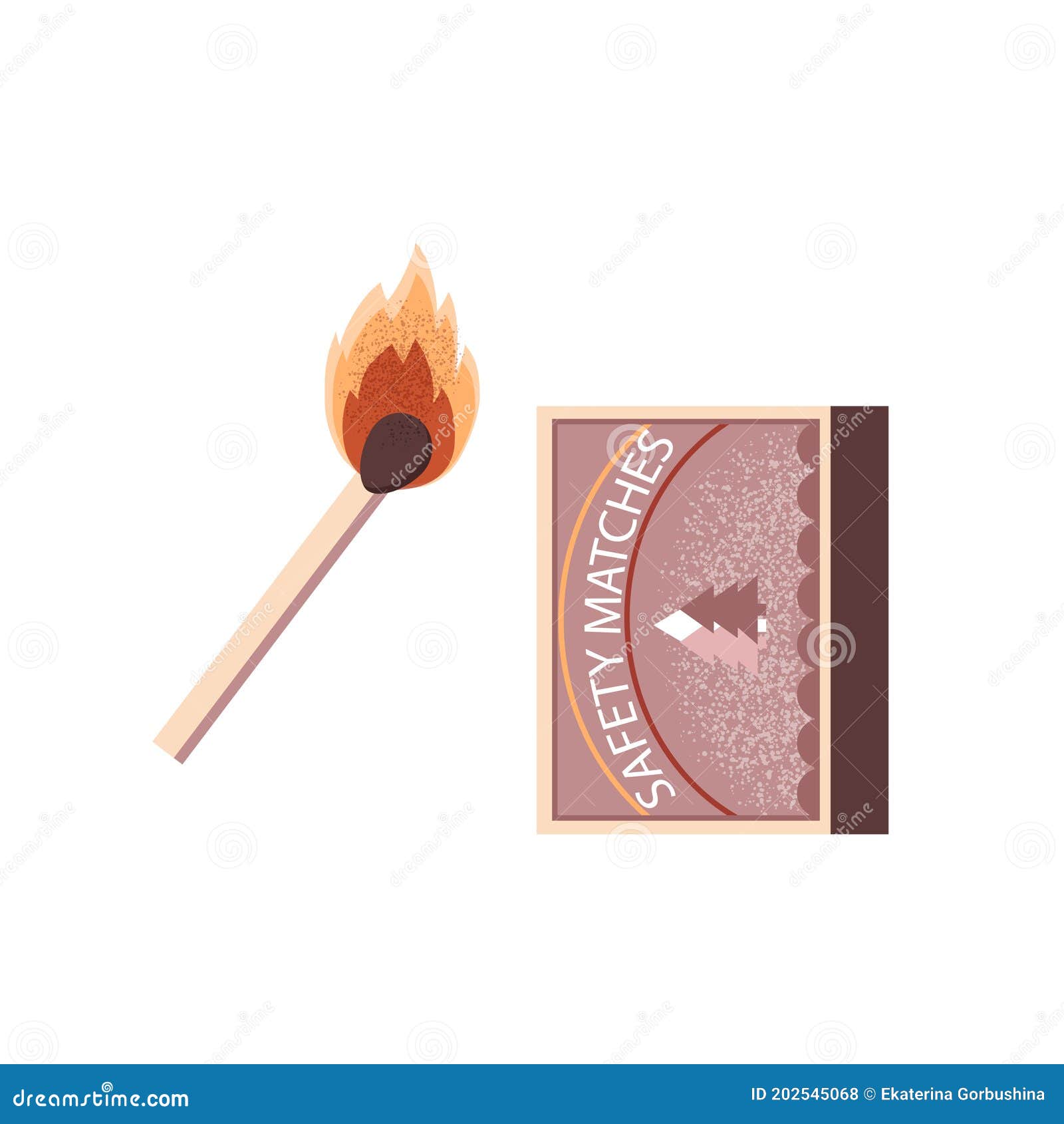 Burning Match with Fire and Matchbox Stock Vector - Illustration of ...