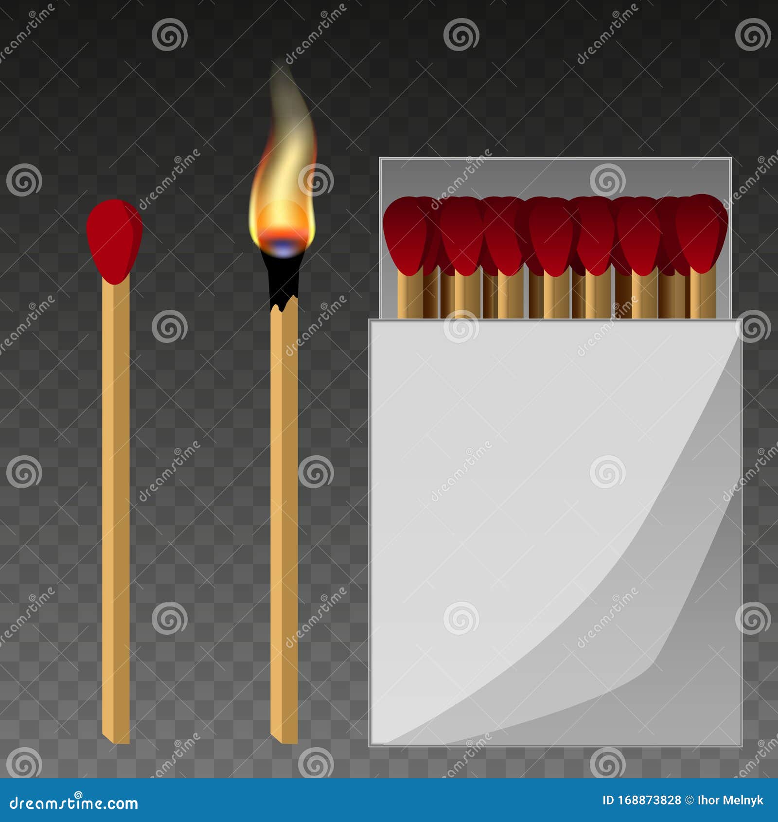Burning match with fire stock vector. Illustration of matchbook - 168873828