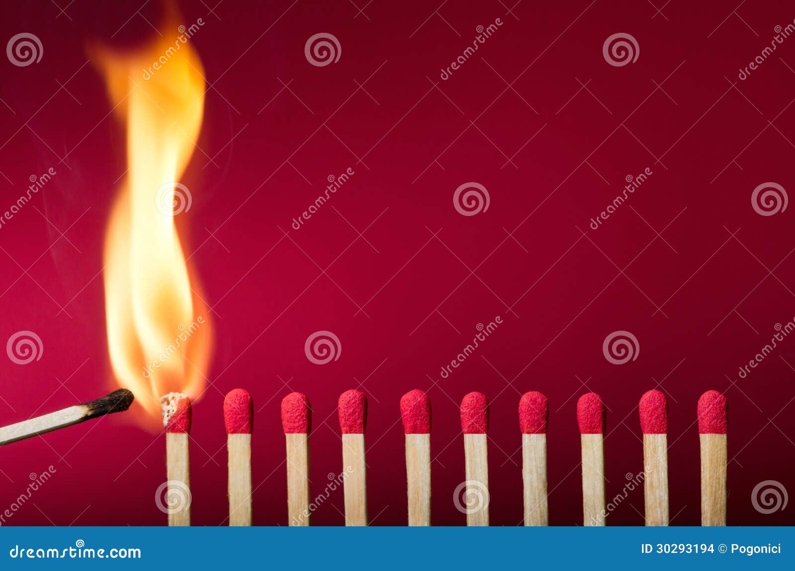 Burning Match Setting Fire To Its Neighbors Stock Photo - Image of ...