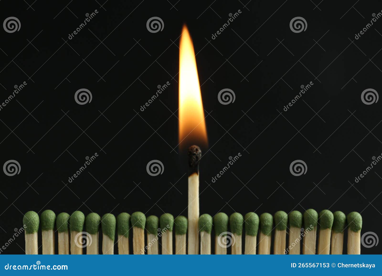 Burning Match among Unlit Ones on Black Background, Closeup Stock Image ...
